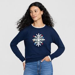 LANDS' END Feinstrick-Baumwollpullover Jacquard mit unterlegtem Ausschnitt, Damen, size: regular, Blau, Viskose-Mischung/Polyester-Mischung, by Lands' End