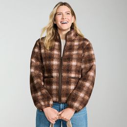 LANDS' END Boucl&eacute;-Fleecejacke Gemustert, Damen, size: regular, Braun, Polyester, by Lands' End