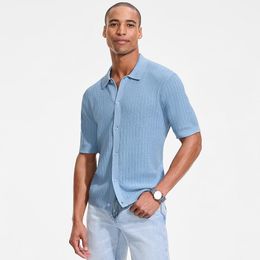 LANDS' END Leichtes Feinstrick-Hemd aus Baumwolle f&uuml;r Herren, Herren, size: regular, Blau, Baumwolle, by Lands' End