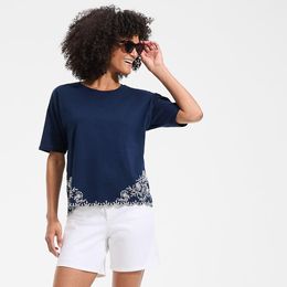 LANDS' END Flammgarn-Shirt mit Saumstickerei f&uuml;r Damen, Damen, size: regular, Blau, Baumwolle, by Lands' End