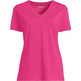 LANDS' END Supima Kurzarm-Shirt mit V-Ausschnitt f&uuml;r Damen, Damen, size: regular, Pink, Baumwolle, by Lands' End