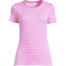 LANDS' END Feinripp-Shirt mit Rundhalsausschnitt und kurzen &Auml;rmeln in Plus-Gr&ouml;&szlig;e f&uuml;r Damen, Damen, size: plus, Pink, Baumwolle/Elasthan, by Lands' End
