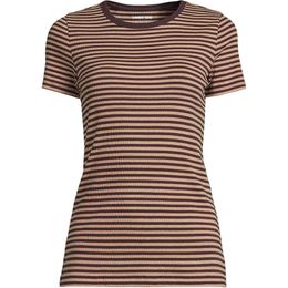 LANDS' END Feinripp-Shirt mit Rundhalsausschnitt und kurzen &Auml;rmeln f&uuml;r Damen, Damen, size: regular, Braun, Baumwolle/Elasthan, by Lands' End