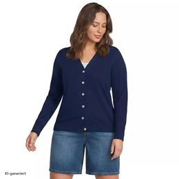 LANDS' END Feinstrick-Baumwollcardigan mit unterlegtem Ausschnitt in Plus-Gr&ouml;&szlig;e, Damen, size: plus, Blau, Baumwolle, by Lands' End