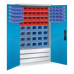 C+P Magazinschrank mit 83 Sichtlagerk&auml;sten und 3 Schubladen, H1950xB1100xT535mm Front Lichtblau Korpus Lichtgrau ; C + P M&ouml;belsysteme (130276-67|S10027)
