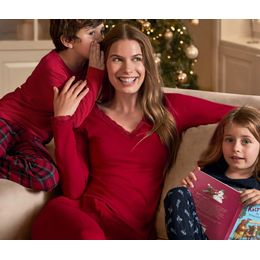 Tchibo - Pyjama-Set mit Spitzenbesatz - Damen - Gr. L - rot
