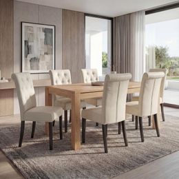 MCW 6er-Set Esszimmerstuhl Chesterfield Edinburgh II, Stuhl K&uuml;chenstuhl, Nieten ~ Kunstleder, creme, dunkle Beine