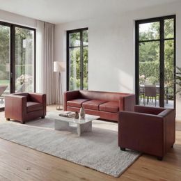 3-1-1 Couchgarnitur Lille ~ Kunstleder, rot-braun