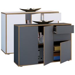 Vcm Holz Kommode Sideboard mit Dreht&uuml;ren und Schubladen B&uuml;rom&ouml;bel Ma&szlig;e ca H. 74 x B. 110 x T. 32cm - Salia