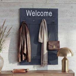 Wandgarderobe MCW-C89 Welcome, Garderobe Garderobenpaneel, Shabby-Look Vintage, 91x60cm ~ dunkelgrau, shabby