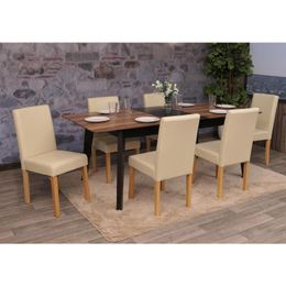 MCW 6er-Set Esszimmerstuhl Stuhl K&uuml;chenstuhl Littau, Leder ~ creme, helle Beine