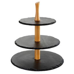 APS 3-stufige Etag&egrave;re Naturschiefer, Akazienholz rund