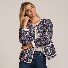 LANDS' END Kragenlose gemusterte FeatherFree&trade; Wende-Steppjacke, Damen, size: regular, Lila, Polyester, by Lands' End