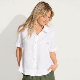 LANDS' END Premium Reinleinen-Hemd mit kurzen &Auml;rmeln f&uuml;r Damen, Damen, size: regular, Wei&szlig;, Leinen, by Lands' End