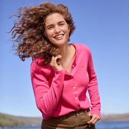 LANDS' END Kaschmir-Cardigan mit rundem Ausschnitt, Damen, size: regular, Pink, Kaschmir, by Lands' End