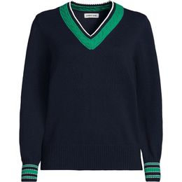 LANDS' END Tennispullover DRIFTER mit V-Ausschnitt f&uuml;r Damen in Petite-Gr&ouml;&szlig;e, Damen, size: petite, Gr&uuml;n, Baumwolle, by Lands' End