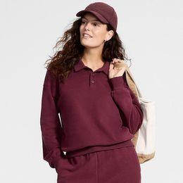 LANDS' END Serious Sweats Polopullover in Petite-Gr&ouml;&szlig;e, Damen, size: petite, Rot, Baumwoll-Mischung/Polyester-Mischung, by Lands' End