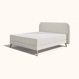 EMMA Original Elite Boxspringbett &ndash; Dunkelgrau - 200x200 cm - Kopfteil Streifen - Holzf&uuml;&szlig;e