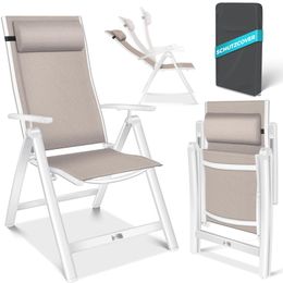 Kesser&reg; Gartenstuhl Hochlehner mit Armlehnen Aluminium Klappstuhl inkl. Kopfkissen Campingstuhl 7-Fach Verstellbar R&uuml;ckenlehne Atmungsaktiv & Wetterfest Klappbar & Anti-Rutsch