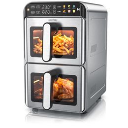 Arendo Hei&szlig;luftfritteuse XXL Doppelkammer mit 2 Kammern &uuml;bereinander, Airfryer 11L, Dual Zone, 2200 W, Umluft Backofen mit Zubeh&ouml;r, Edelstahl