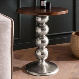 Beistelltisch FineBuy Anstelltisch Massivholz Metall &Oslash; 50 cm Wohnzimmertisch