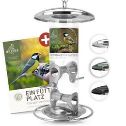 wildtier liebe Futters&auml;ule f&uuml;r Samen, K&ouml;rner & Kerne 26cm, Silber