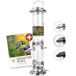 wildtier liebe Futters&auml;ule f&uuml;r Samen, K&ouml;rner & Kerne 38cm, Silber