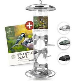 wildtier liebe Futters&auml;ule f&uuml;r Samen, K&ouml;rner & Kerne 35cm, Silber