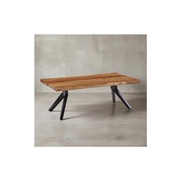 KADIMA DESIGN Couchtisch mit Baumkanten, Massivholz Akazie und pulverbeschichteter Edelstahl, Robustes Unikat