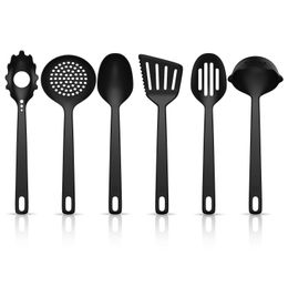 arendo K&uuml;chenhelfer-Set aus PBT-Kunststoff, 6-teilig, Suppenkelle, Pfannenwender und 4 L&ouml;ffel, ergonomische Griffe, Aufh&auml;nge&ouml;sen