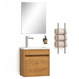 Vcm 3-tlg Set, Waschplatz f&uuml;r G&auml;ste WC, schmales G&auml;stebad, Waschtisch Toilette, Badm&ouml;bel Badezimmer Set - Hagolo