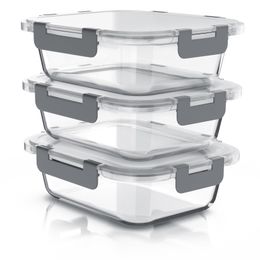 arendo Frischhaltedosen aus Borosilikatglas, 3er-Set mit je 1040 ml, luftdichte Deckel mit Silikondichtung, stapelbar f&uuml;r Meal Prep