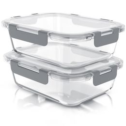 arendo Frischhaltedosen aus Borosilikatglas, 2er-Set mit je 1520 ml, luftdichte Deckel mit Silikondichtung, stapelbar f&uuml;r Meal Prep