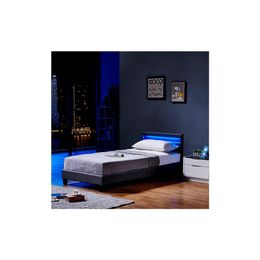 Home Deluxe LED Bett ASTRO mit Matratze - 90 x 200 cm Dunkelgrau