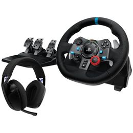 Logitech G29 EU + G321 Driving Force Lenkrad und Pedale + Kabelloses LIGHTSPEED Gaming-Headset (Lenkrad und Pedale kompatibel mit PS5 / PS4 / PC PS5 / PS4 / PC, Gaming-Headset kompatibel mit PS5, PC, Nintendo Switch)
