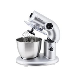 H.Koenig KM80 K&uuml;chenmaschine / 5 L Sch&uuml;ssel aus Edelstahl / bis zu 2kg Teig / 3 Aufs&auml;tze / 1000 W / 4 Geschwindigkeitsstufen / silber