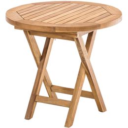 CLP Teakholz Beistelltisch, klappbarer Gartentisch Maharao, Tisch rund, wetterfest und platzsparend f&uuml;r Balkon, Garten & Wohnbereich