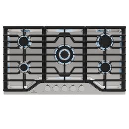 Klarstein Turbocast Gaskochfeld 304er Edelstahl 5 Brenner Profi-Gusseisenhalter Wok-Brenner
