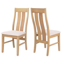 2er-Set Esszimmerstuhl MCW-M58, K&uuml;chenstuhl Lehnstuhl Stuhl, Stoff/Textil Massiv-Holz ~ helles Gestell, creme