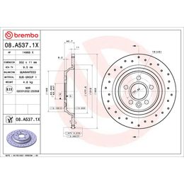 Brembo Bremsscheibe 08.A537.1X Gelocht 302mm 11mm f&uuml;r Volvo ASIA