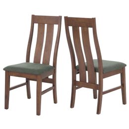 2er-Set Esszimmerstuhl MCW-M58, K&uuml;chenstuhl Lehnstuhl Stuhl, Stoff/Textil Massiv-Holz ~ dunkles Gestell, dunkelgr&uuml;n
