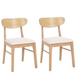 2er-Set Esszimmerstuhl MCW-M59, K&uuml;chenstuhl Stuhl, Stoff/Textil Massiv-Holz ~ helles Gestell, creme