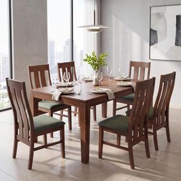 6er-Set Esszimmerstuhl MCW-M58, K&uuml;chenstuhl Lehnstuhl Stuhl, Stoff/Textil Massiv-Holz ~ dunkles Gestell, dunkelgr&uuml;n