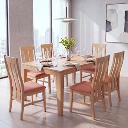 6er-Set Esszimmerstuhl MCW-M58, K&uuml;chenstuhl Lehnstuhl Stuhl, Stoff/Textil Massiv-Holz ~ helles Gestell, terrakotta