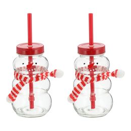 Novaliv 2X Tassen Gl&uuml;hwein 260 ml Personalisierte Weihnachtstasse mit Trinkhalm - Schneemann als Gl&uuml;hweinbecher - Weihnachts Motiv Tasse mit Deckel und Strohhalm Weihnachtstassen Handw&auml;rmer Mugs