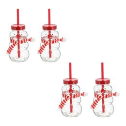 Novaliv 4X Tassen Gl&uuml;hwein 260 ml Personalisierte Weihnachtstasse mit Trinkhalm - Schneemann als Gl&uuml;hweinbecher - Weihnachts Motiv Tasse mit Deckel und Strohhalm Weihnachtstassen Handw&auml;rmer Mugs