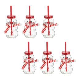 Novaliv 6x Tassen Gl&uuml;hwein 260 ml Personalisierte Weihnachtstasse mit Trinkhalm - Schneemann als Gl&uuml;hweinbecher - Weihnachts Motiv Tasse mit Deckel und Strohhalm Weihnachtstassen Handw&auml;rmer mugs