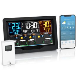 Brandson Funk mit Au&szlig;ensensor, Funkwetterstation, Wlan/WIFI, App Wetterprognose Wetterstation (mit Au&szlig;ensensor, Farbdisplay, UV-Index, Barometer, Luftfeuchtigkeit, Wecker)
