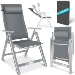 Kesser&reg; Gartenstuhl Hochlehner mit Armlehnen Aluminium Klappstuhl inkl. Kopfkissen Campingstuhl 7-Fach Verstellbar R&uuml;ckenlehne Atmungsaktiv & Wetterfest Klappbar & Anti-Rutsch