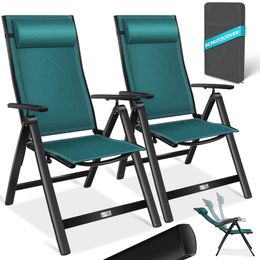 Kesser&reg; Gartenstuhl Hochlehner mit Armlehnen Aluminium Klappstuhl inkl. Kopfkissen Campingstuhl 7-Fach Verstellbar R&uuml;ckenlehne Atmungsaktiv & Wetterfest Klappbar & Anti-Rutsch